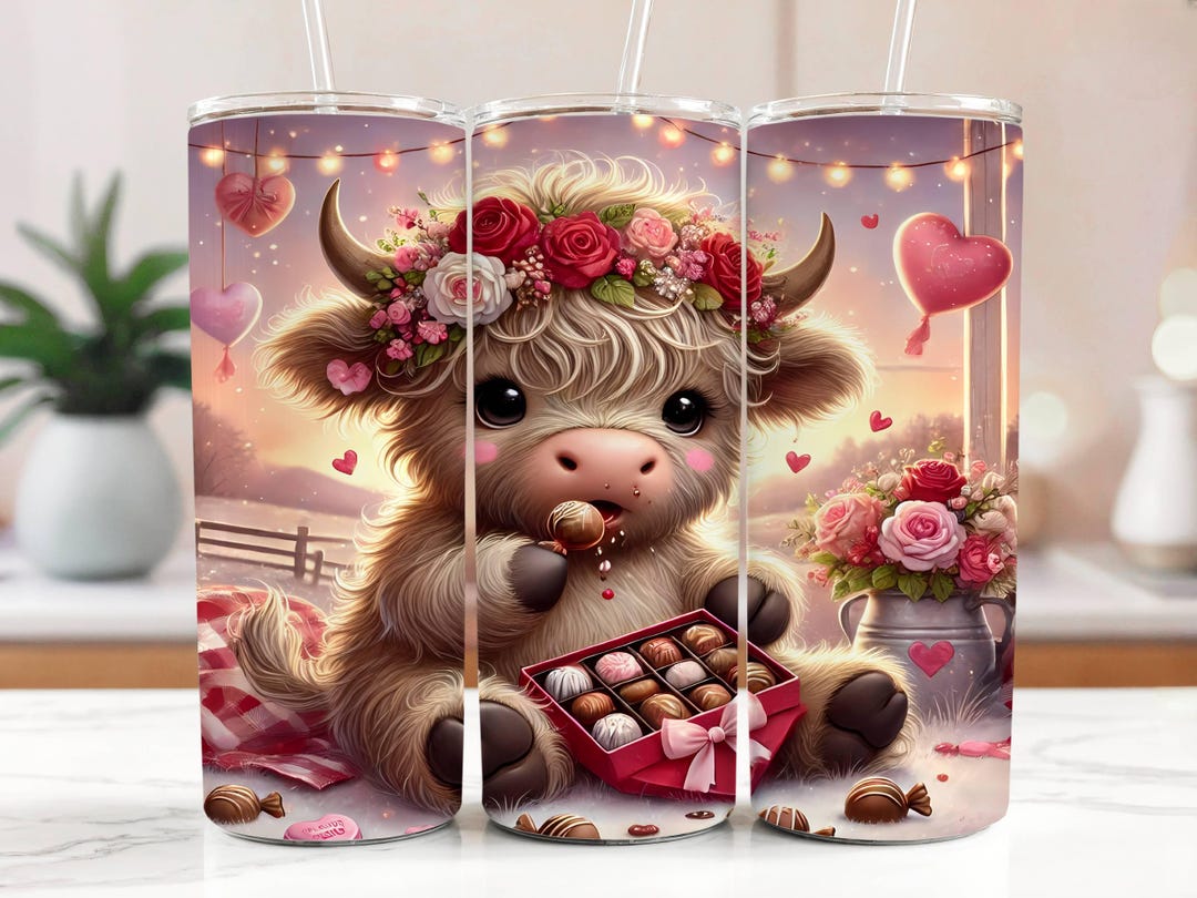 Highland Cow Valentine Cute Tumbler Sublimation - 20 Oz Tumbler Wrap ...