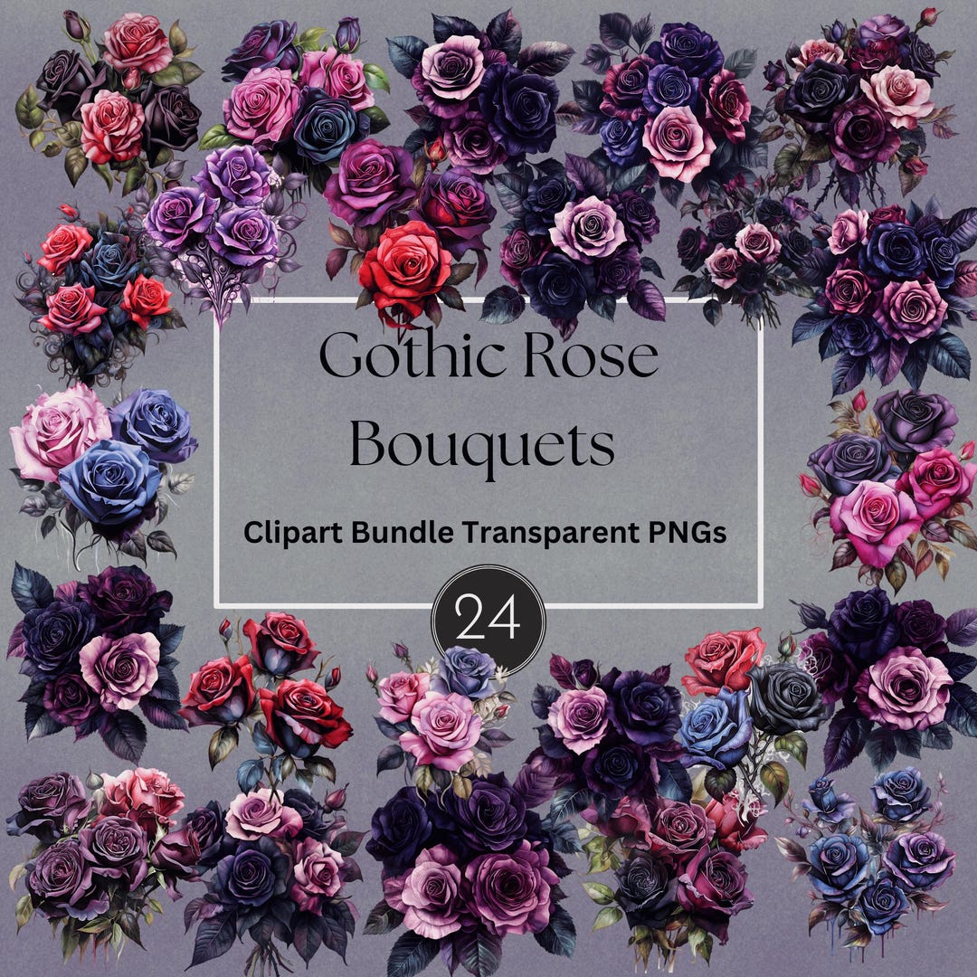 Gothic Rose Bouquet Clipart Dark Floral Design for Halloween or Gothic ...