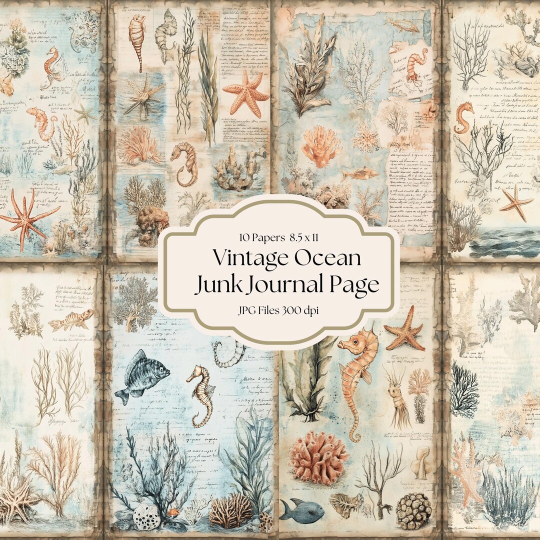 Vintage Botanical Ocean Journal Pages Ocean-themed Junk Journal ...