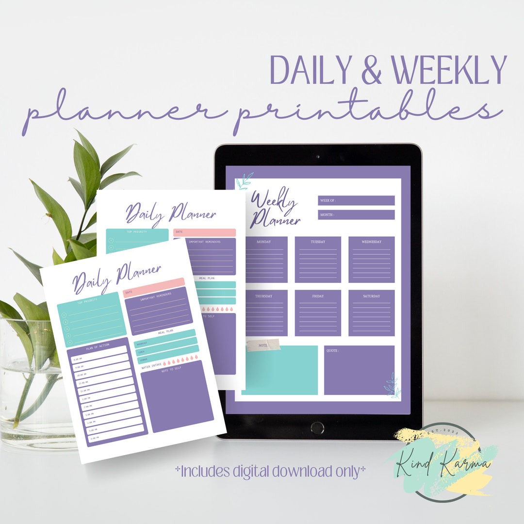 Purple Daily & Weekly Planner Printables *digital Product* - Etsy