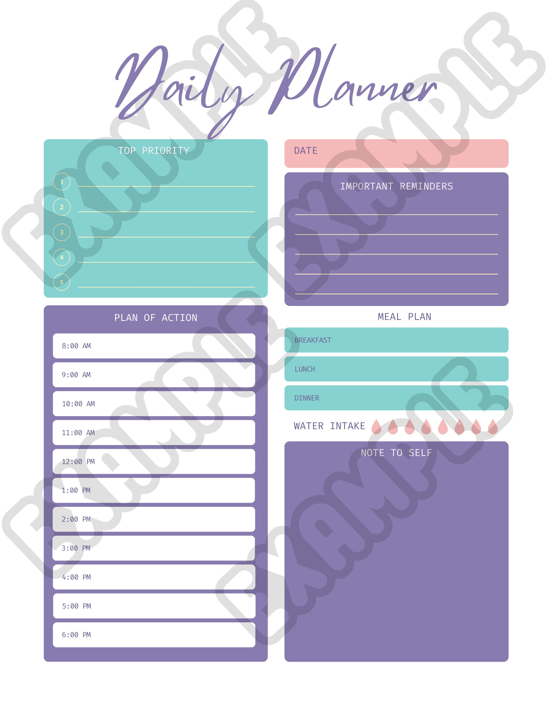 Purple Daily & Weekly Planner Printables digital Product - Etsy