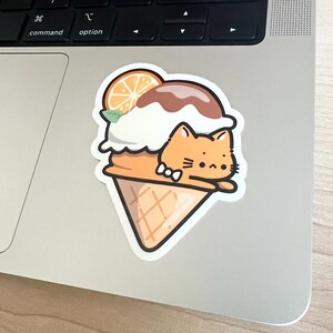 Cute Cat Ice Cream Glossy Vinyl Sticker, Orange Cat, Brown Cat, Cream ...