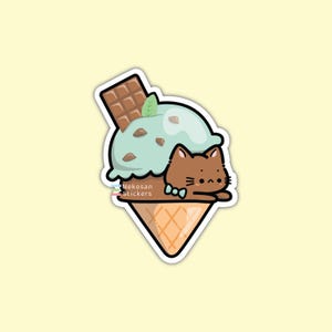 Cute Cat Ice Cream Glossy Vinyl Sticker, Orange Cat, Brown Cat, Cream ...