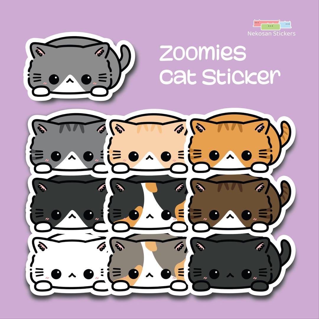 Cat Zoomies Cute Funny Vinyl Stickers, Tabby, Tuxedo, Calico - Etsy