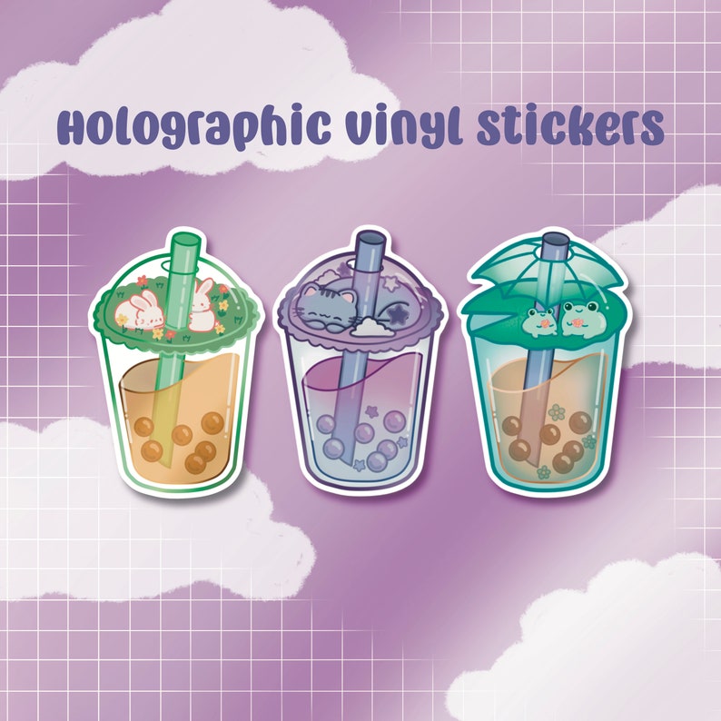 Bubble Tea Stickers Cute Holographic Vinyl Stickers - Etsy