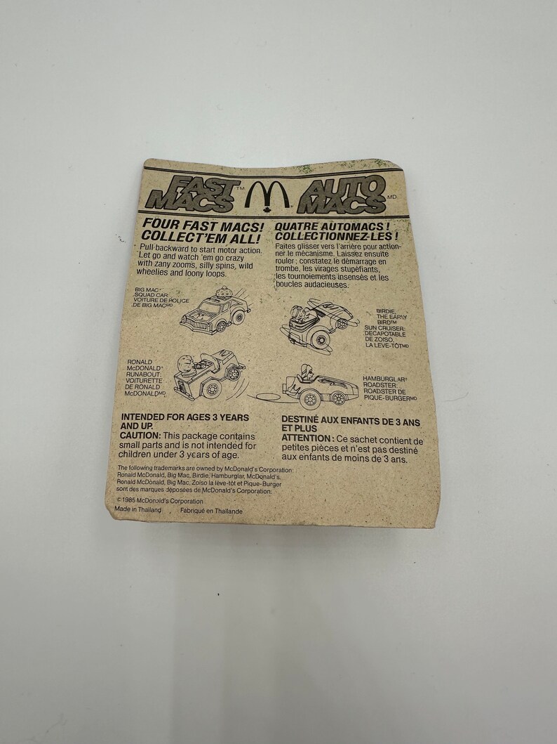 1985 Mcdonald’s Fast Macs Big Mac Squad Car Toy - Etsy