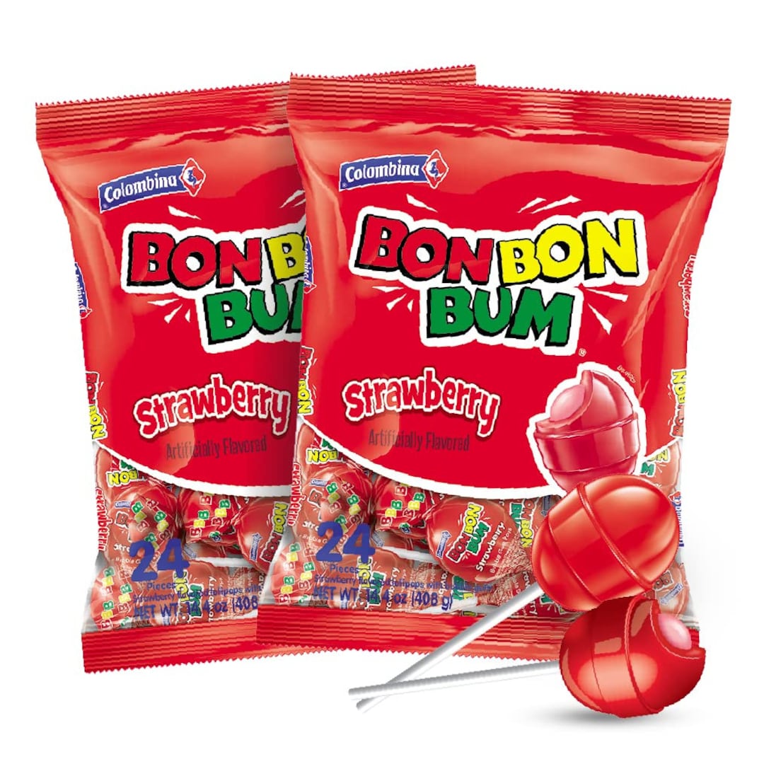 Bon Bon Bum Strawberry Bubble Gum Lollipops 48 Pops - Etsy