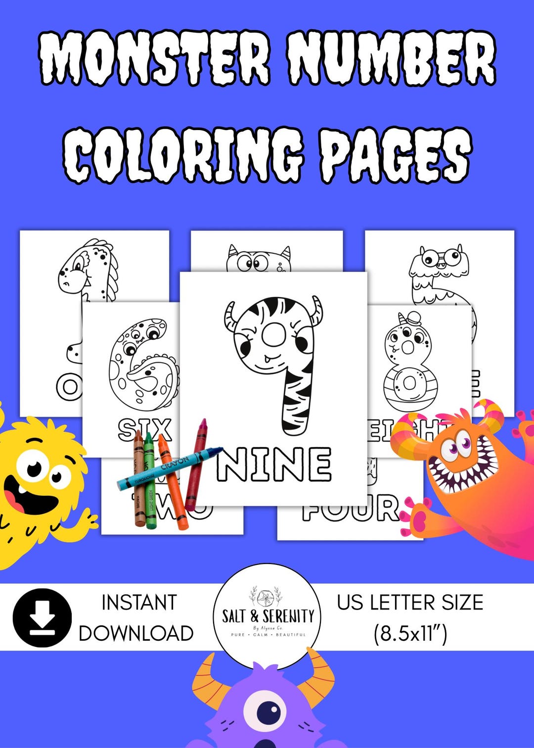 Monster Number Coloring Pages: Kids Learning Activity (digital Download ...