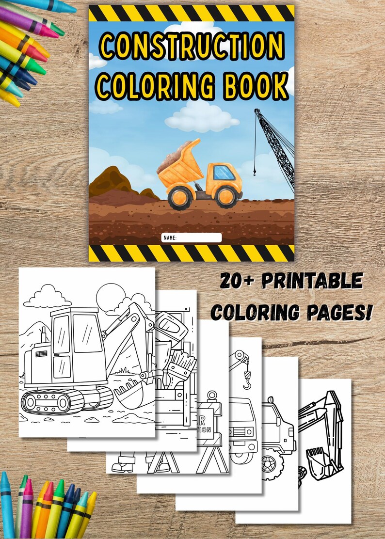 Construction Truck Coloring Book: 20+ Kids Activity Pages (PDF Download ...