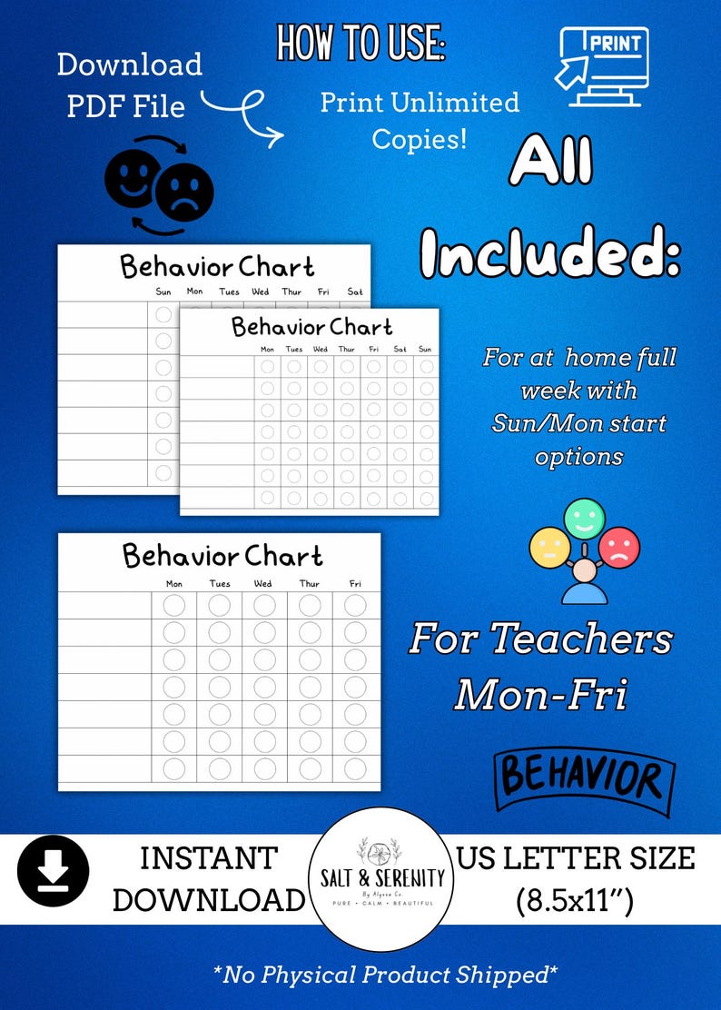 Printable Kids Behavior Chart: Reward Tracker (PDF Download) - Etsy