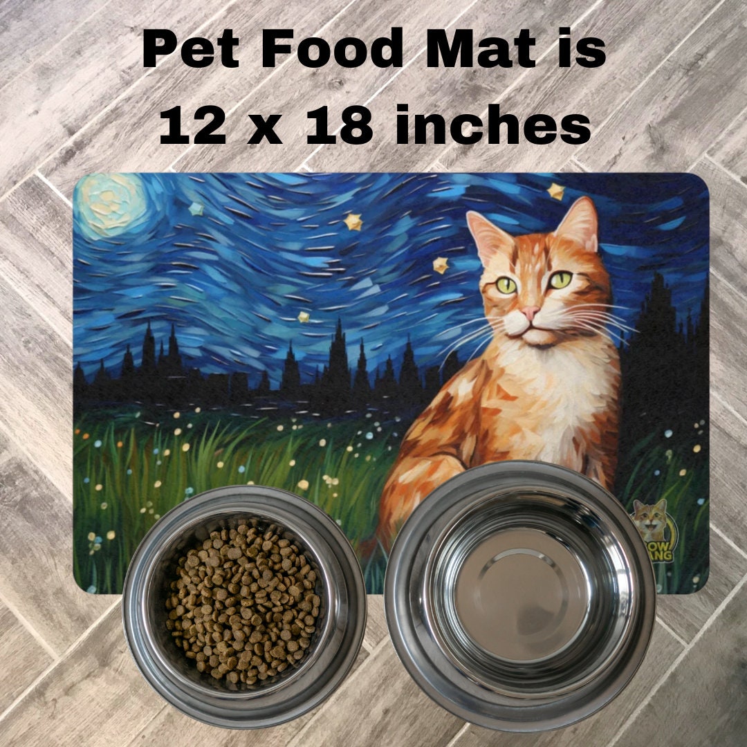Pet Mat - Orange and White Tabby Cat Starry Night Cat Feeding Mat Non ...
