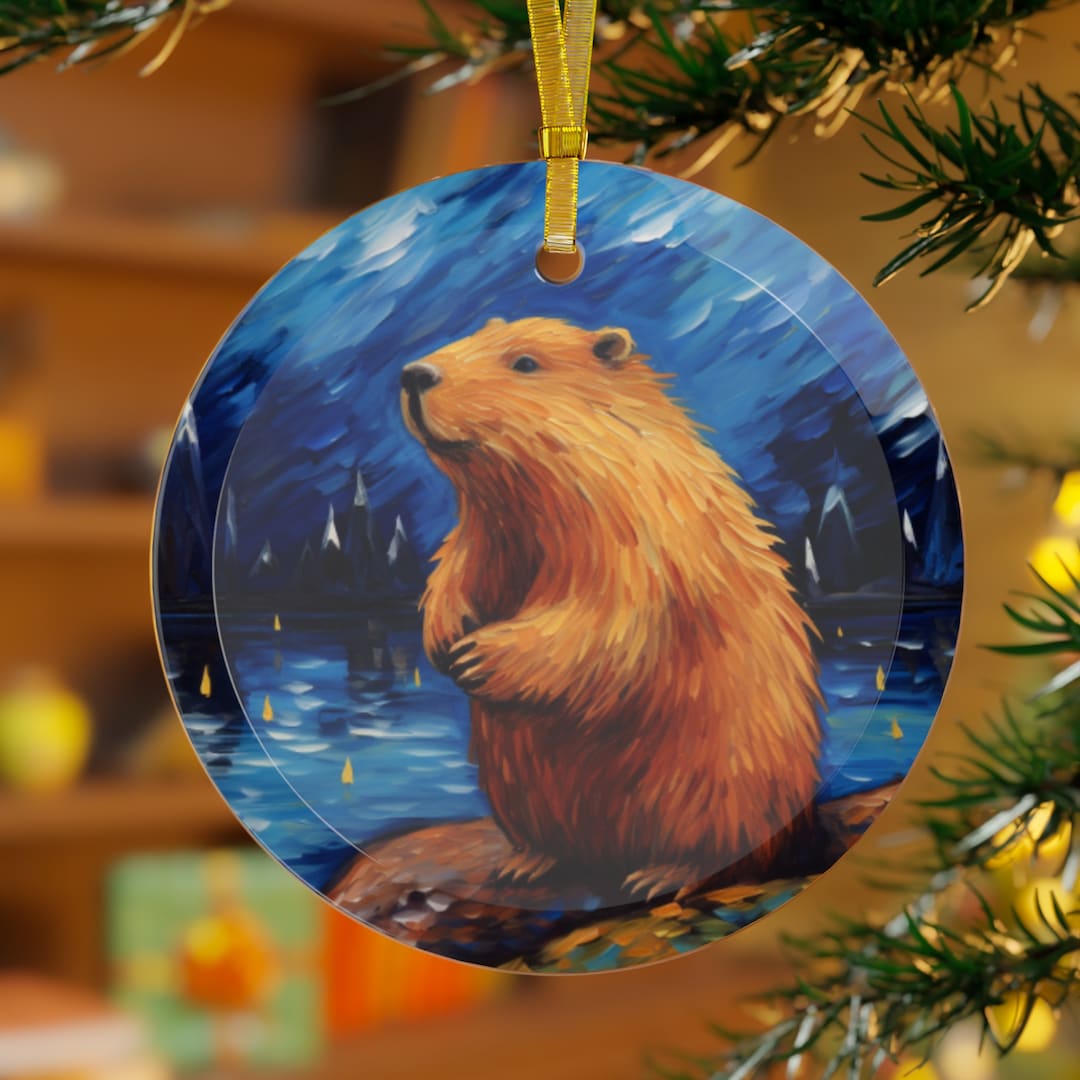 Capybara Starry Night Printed Beveled Round Glass Christmas Ornament - Etsy
