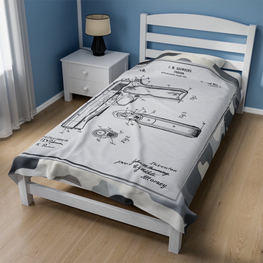 1911 Blueprint on Gray Cammo Velveteen Plush Blanket - Etsy