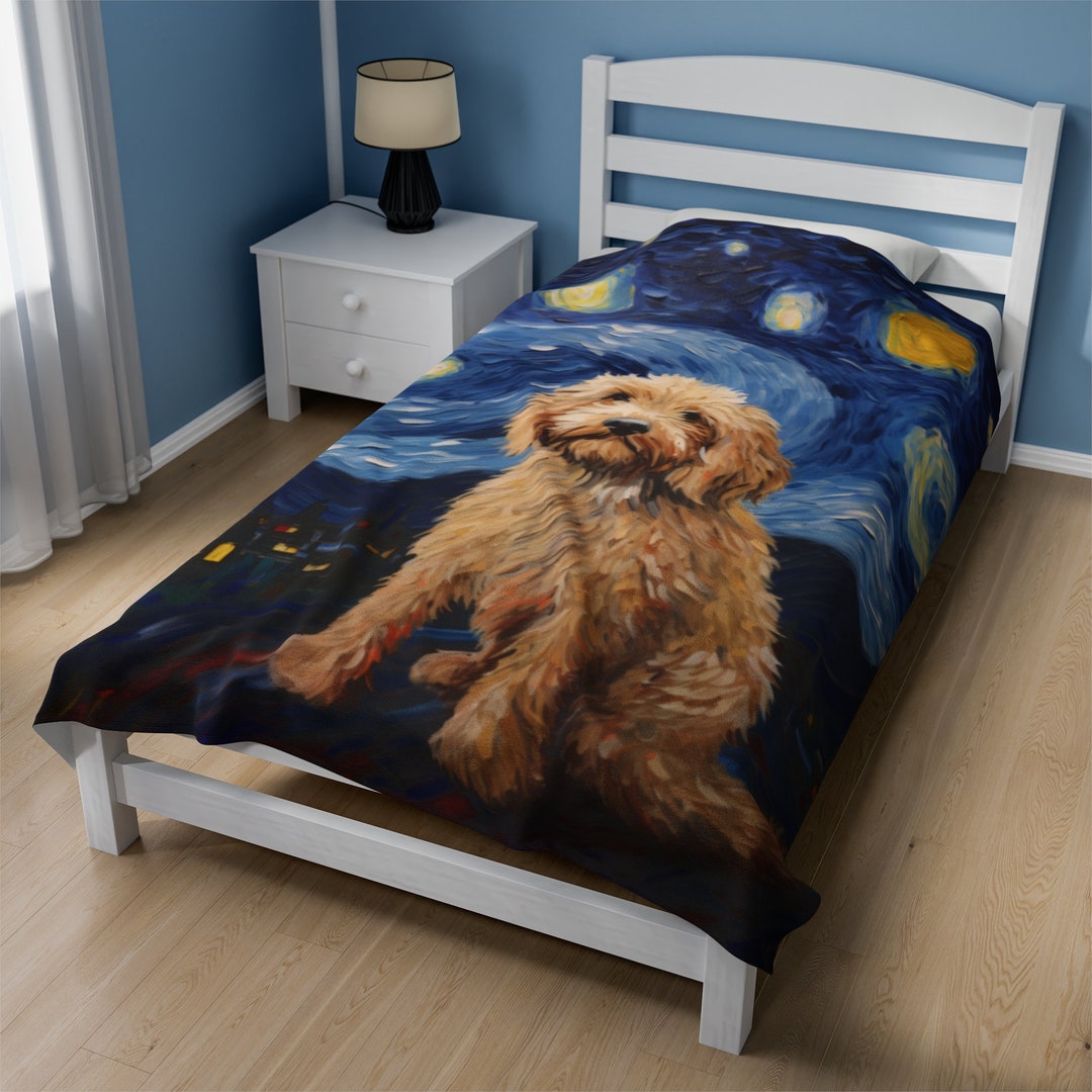 Labradoodle Starry Night Theme Velveteen Plush Blanket Oil Painting ...