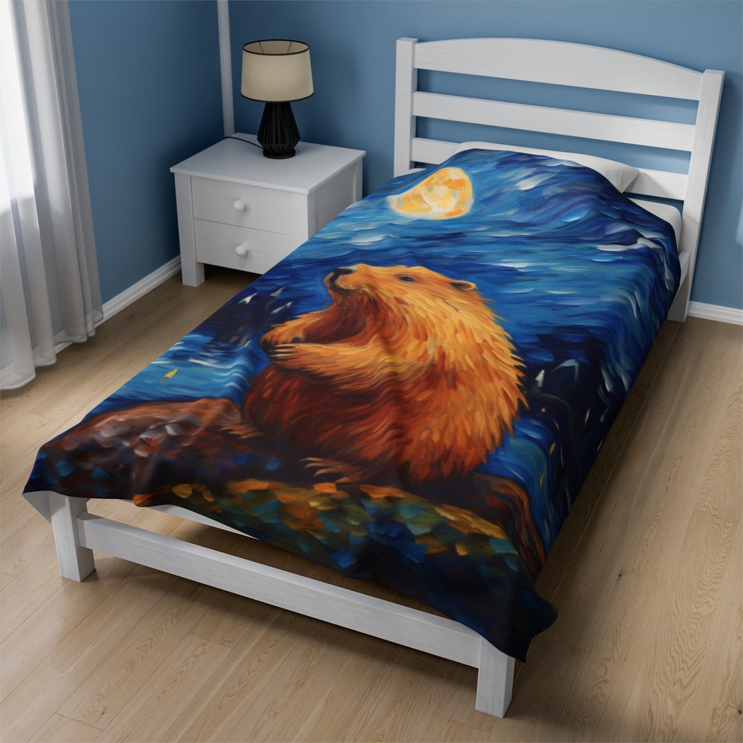 Capybara Starry Night Velveteen Plush Blanket Oil Painting Palette ...