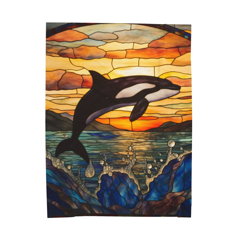Orca Whale in Tiffany Style Stained Glass Velveteen Plush Blanket, Orca ...