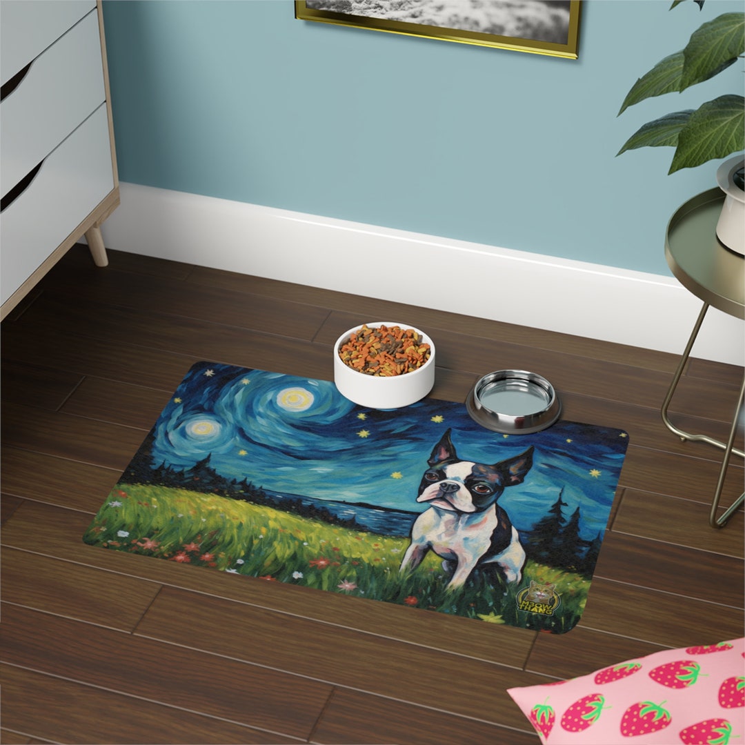 Pet Mat - Boston Terrier Starry Night Pet Feeding Mat Non-slip Rubber ...