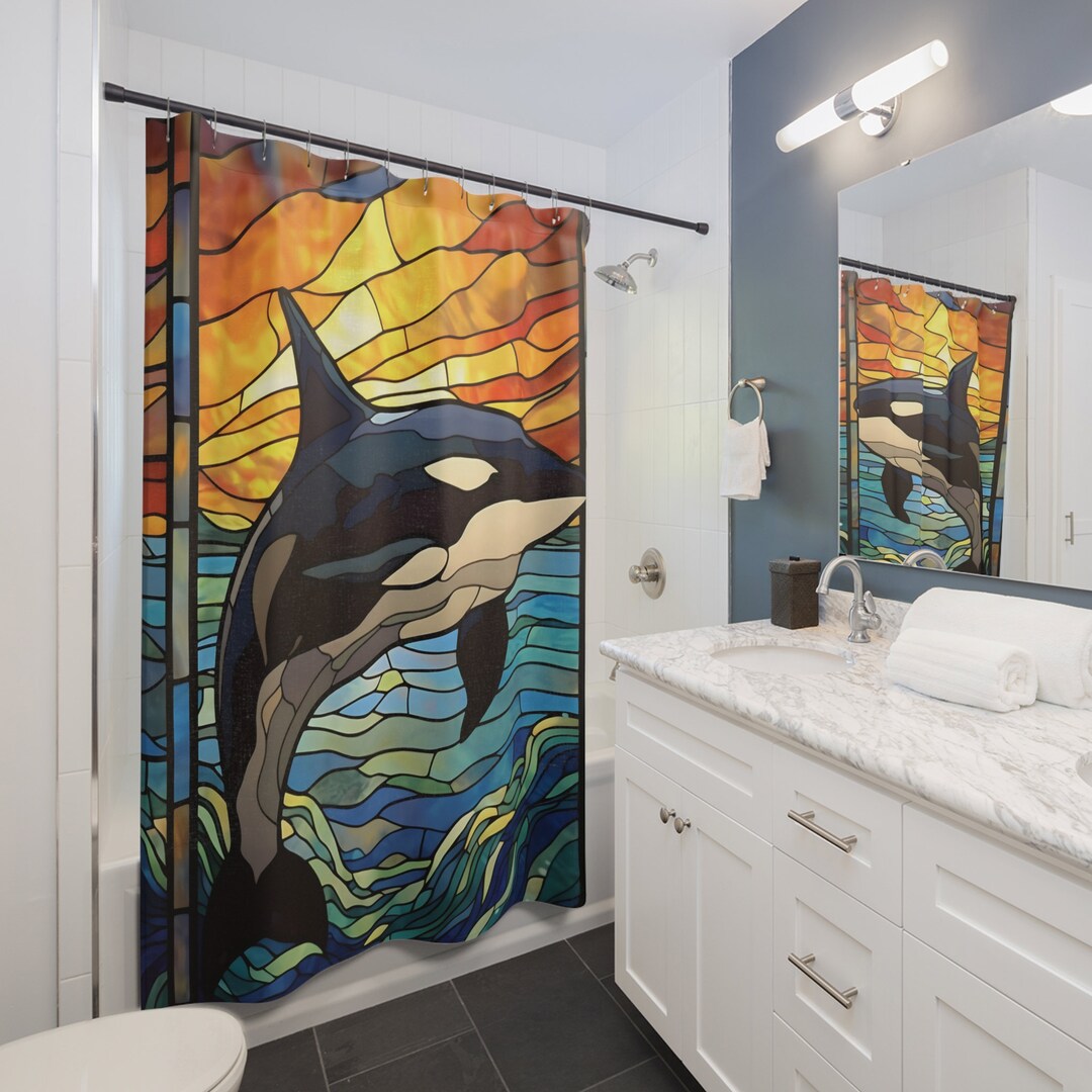 Polyester Shower Curtain, Orca Shower Curtain, Orca Shower Curtain ...