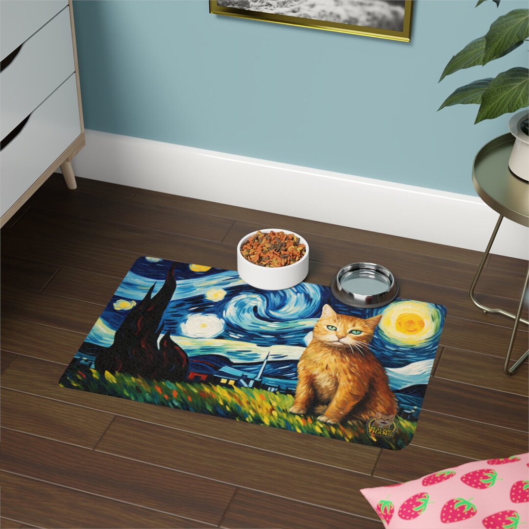Pet Mat Tabby Cat Starry Night Cat Feeding Mat Non-slip Rubber 12x18 ...
