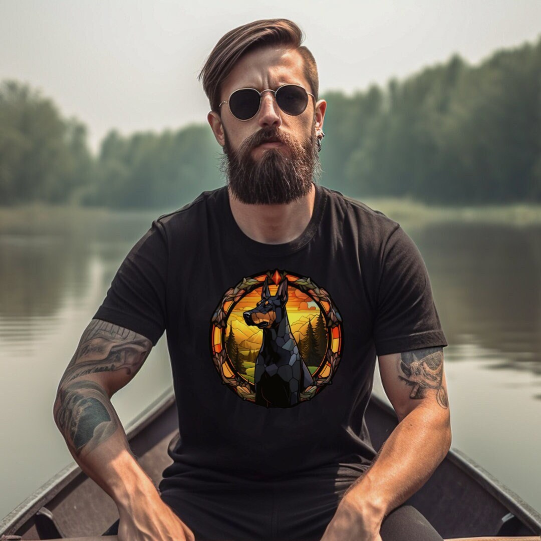 Black Doberman Pinscher Stained Glass Tee, Doberman Pinscher T-shirt ...