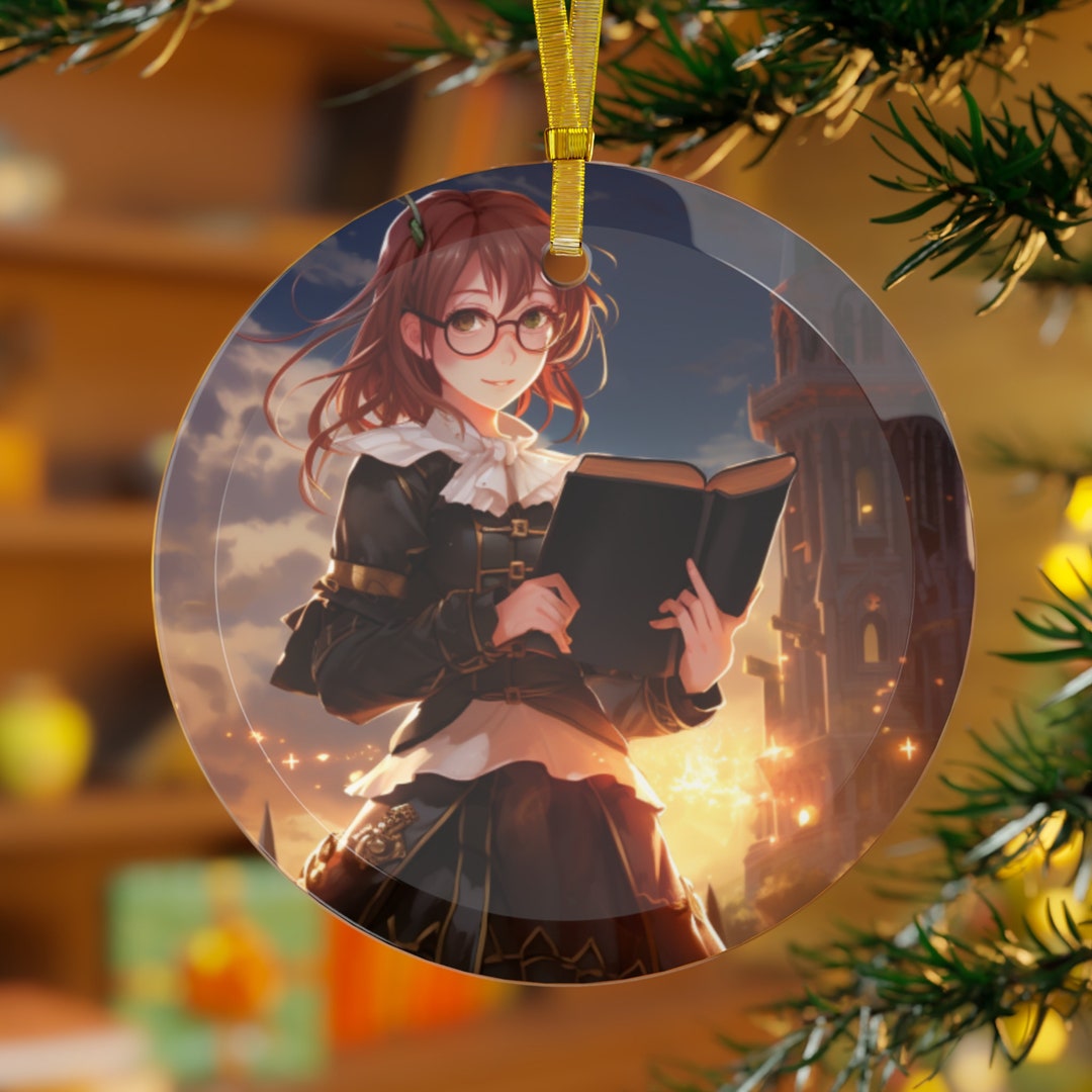 Cute Anime Girl Waifu Alchemist Printed Beveled Round Glass Christmas ...