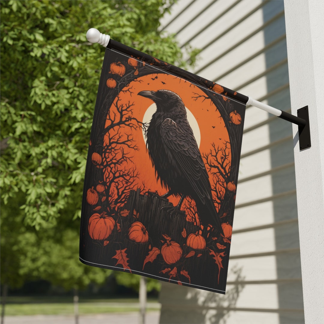 Raven With Pumpkins Halloween Large Banner Image for Garden, Garden ...