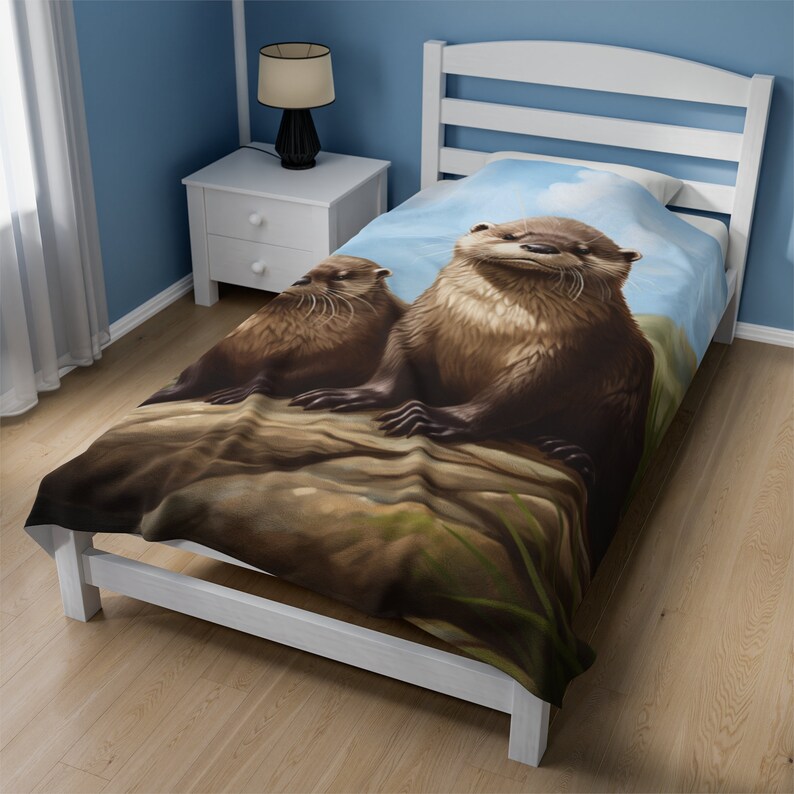 River Otter Velveteen Plush Blanket, River Otter Throw, River Otter ...