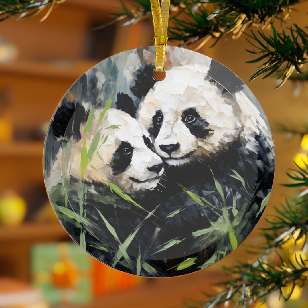 Pandas Hugging Oil Painting Palette Knife Impasto Style Printed Beveled ...