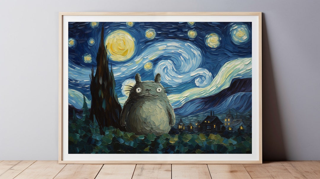 Totoro Inspired Starry Night Art Print - Etsy