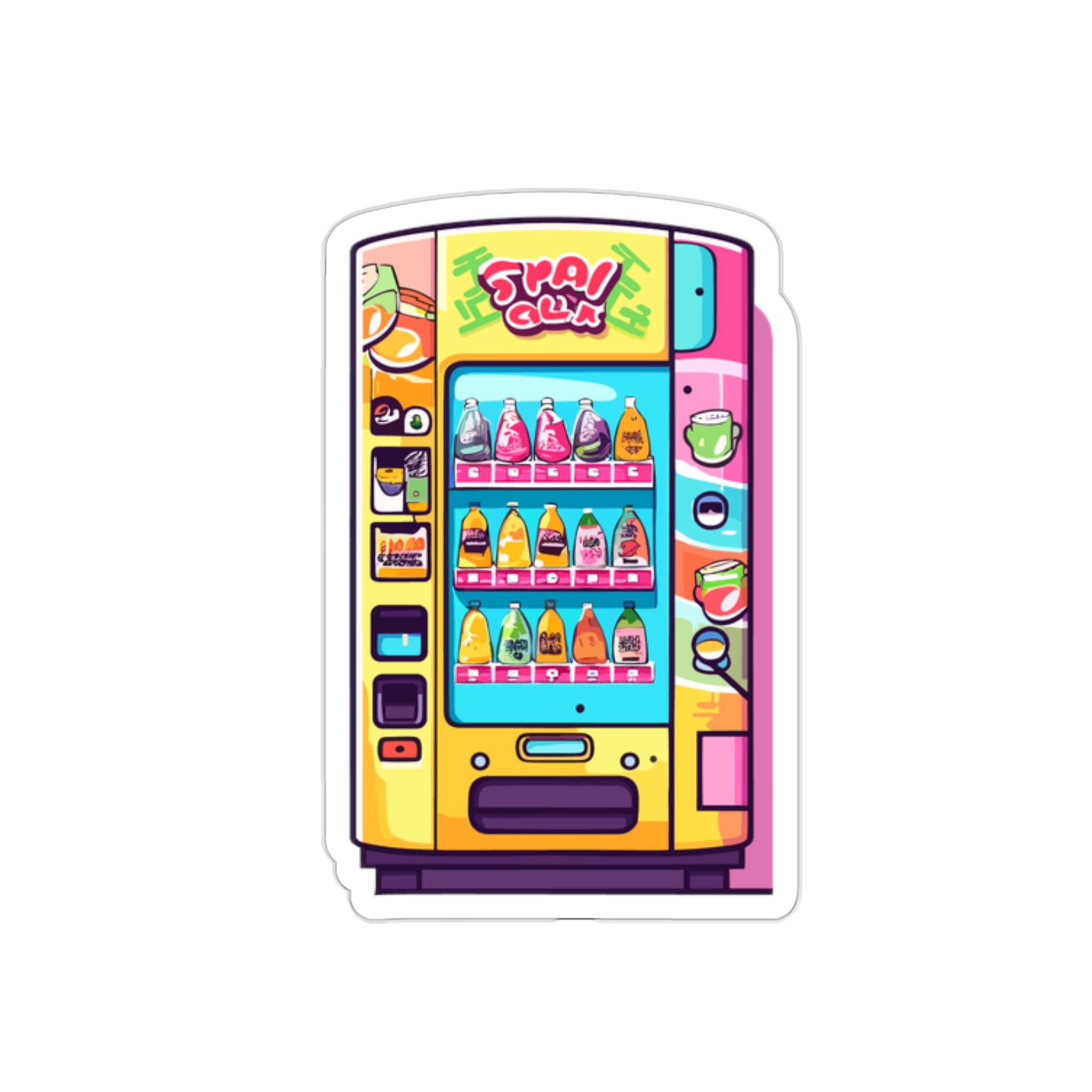 Sticker of a Brightly Colored Vending Machine, Available in Various ...