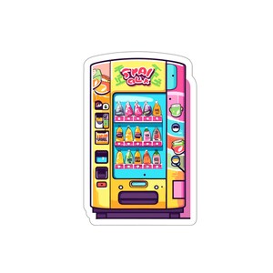 Sticker of a Brightly Colored Vending Machine, Available in Various ...