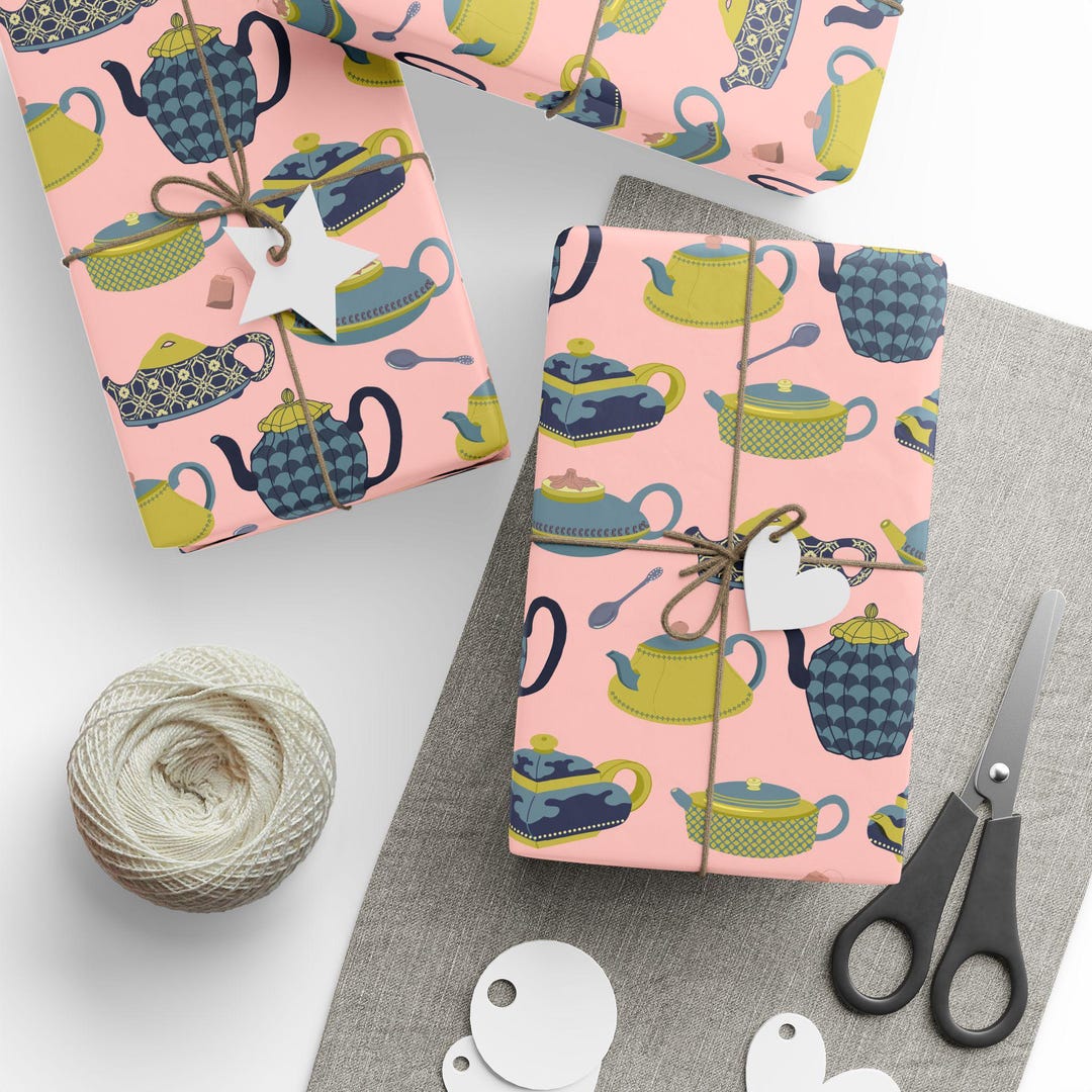 Wrapping Paper Set, Tea Pot Gift Wrap, Vintage Kitchen Packaging ...