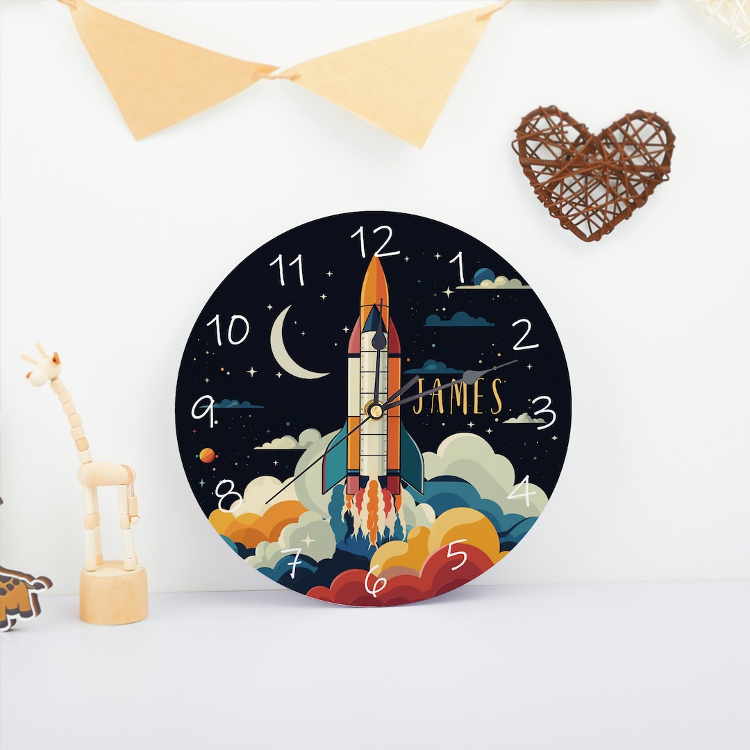 Rocket Boy Clock Personalized Kids Name Clock Baby Boy Gift - Etsy