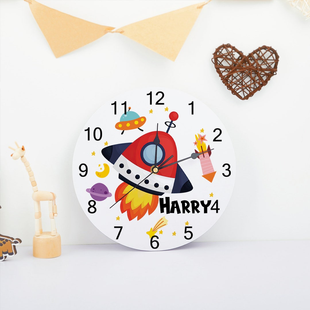 Personalized Kids Clock, Rocket Clock Clock, Baby Boy Gift, Nursery ...