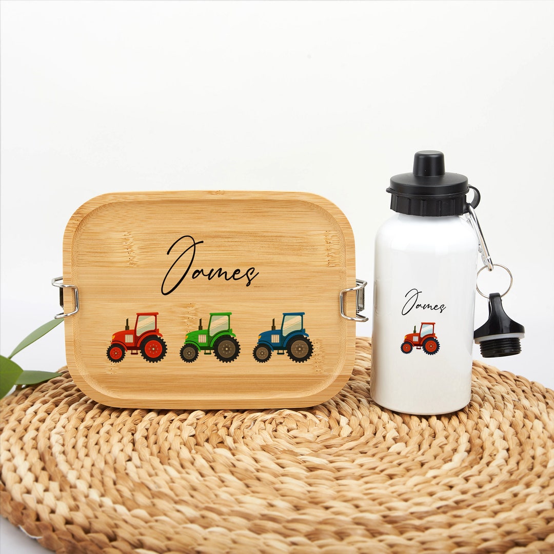 Personalised Lunch Box & Water Bottle Set, Kids Lunch Bag, Tractor ...