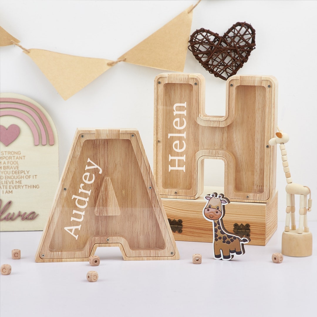 Personalized Wooden Letter Piggy Bank, Wooden Piggy Bank for Boys or ...