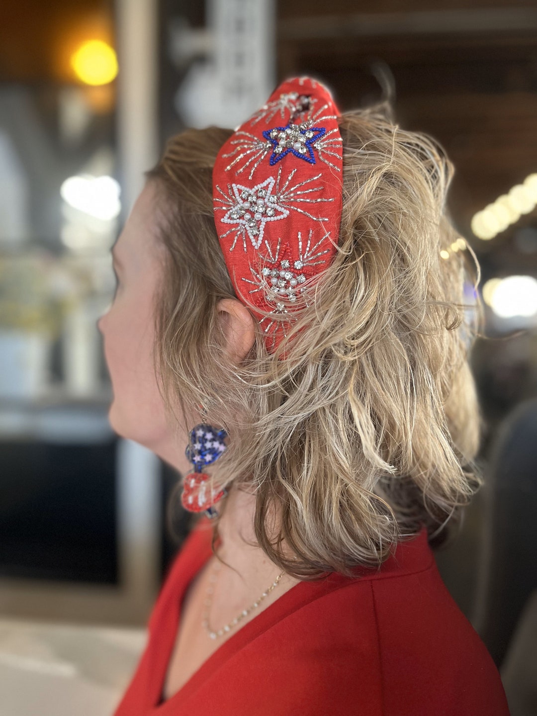 Red Fireworks Beaded Headband / Memorial Day Headband / July 4th ...
