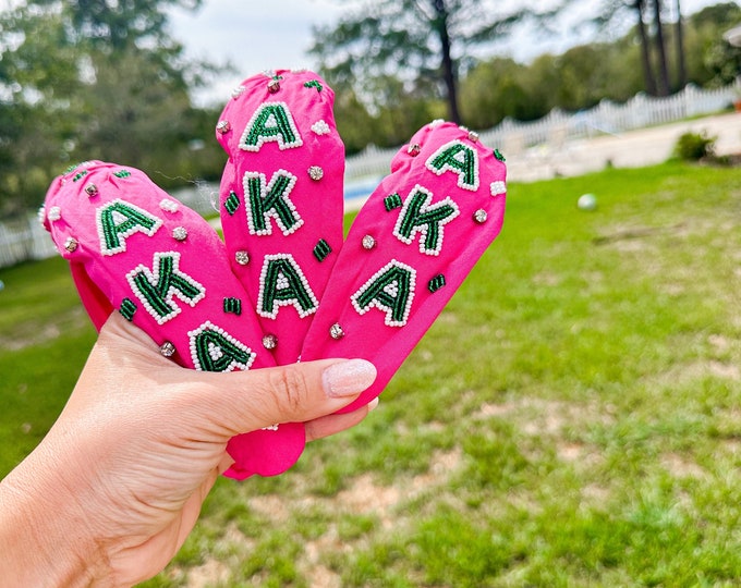 Pink Alpha Kappa Alpha Beaded Headband / AKA Headband / Green and Pink ...