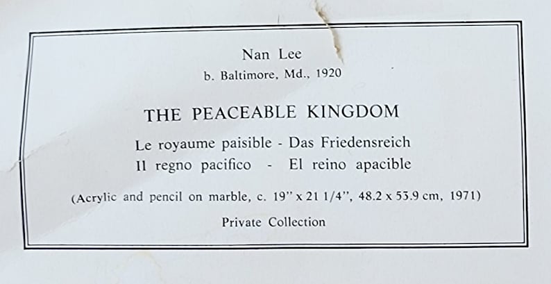 The Peaceable Kingdom | Nan Lee | Original 1971 Lithograph - Etsy