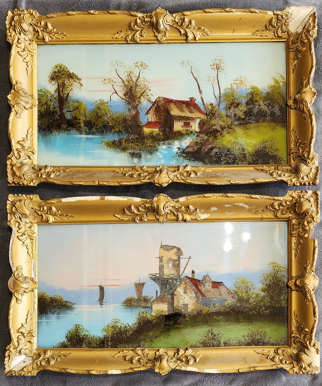 2 Reverse Glass Paintings - Etsy