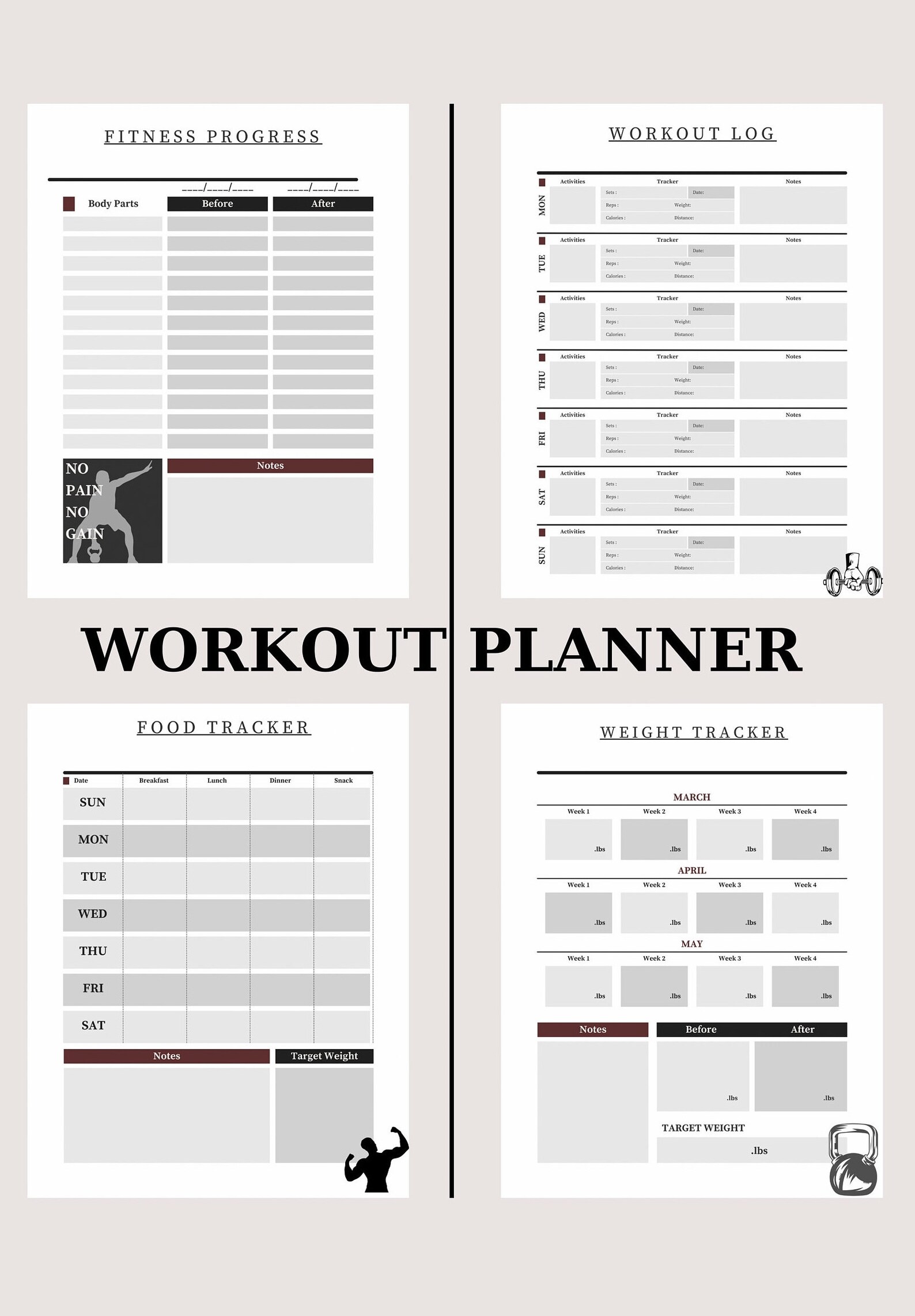 Digital Downloadable Template Planner, Template Planner,workout ...