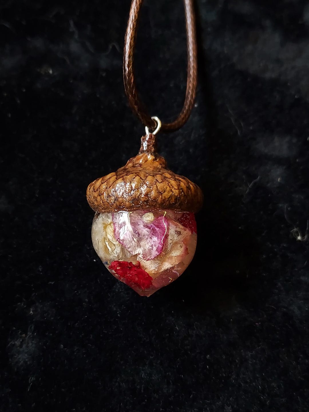 Resin Acorn Pendant With Pink and White Flowers Necklace - Etsy