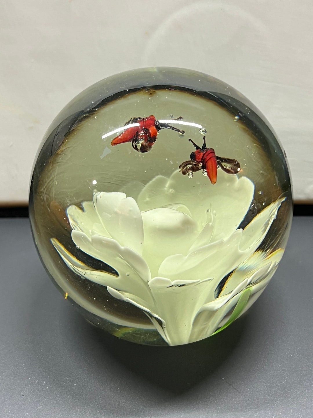 Paperweight Murano Glass Insect and Flower Paper Weight Bugs Flower ...