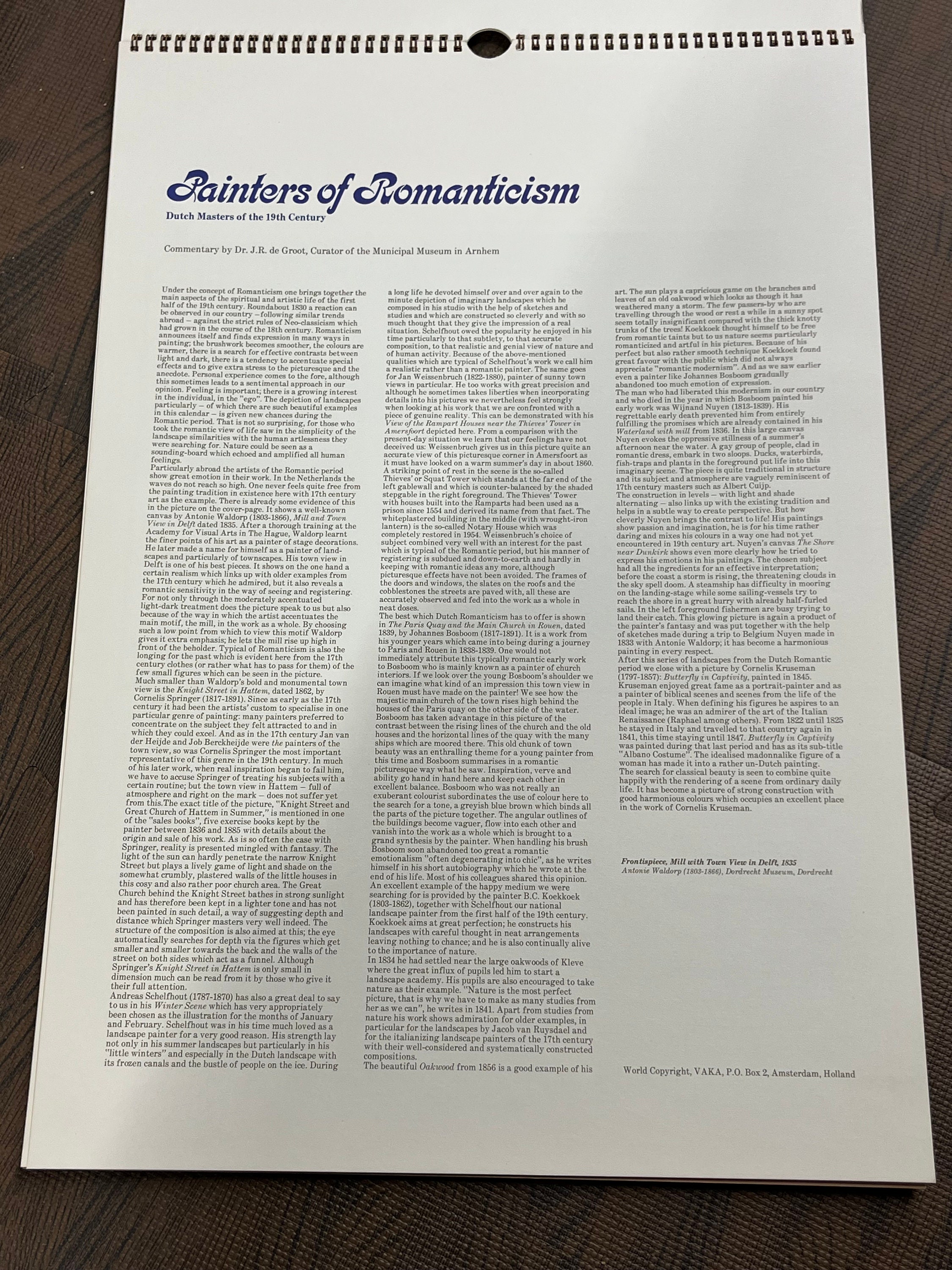 Calendar the Vaka Art Calendar 1976 Printed in Holland Painters of ...