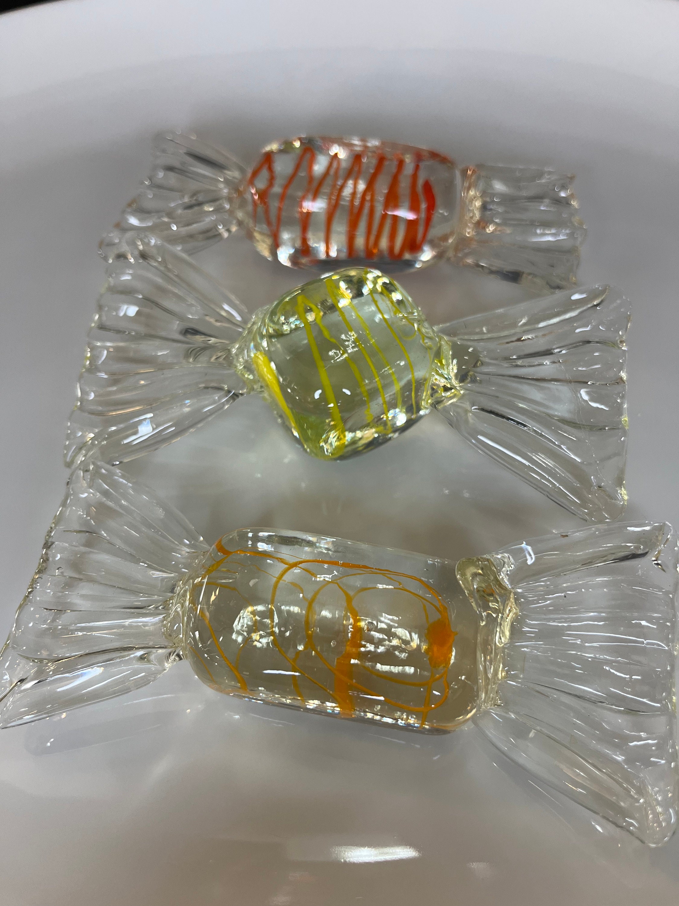 Extra Large Murano Candy Glass Art Hand Blown Swirl Set of Three ...