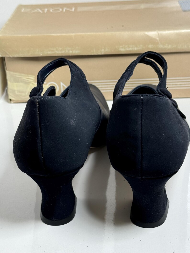 Blue Velvet and Leather and Buttons Ladies Shoes Vintage Closed Toe ...