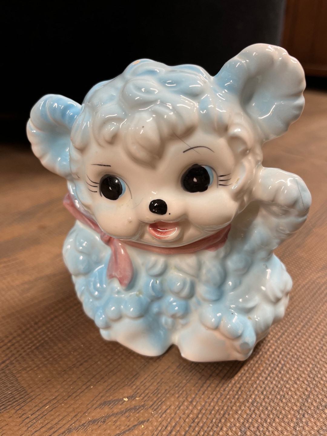 Baby Sheep Bear Curly Cue Infant Ceramic Glaze Planter Vintage Big Eye ...
