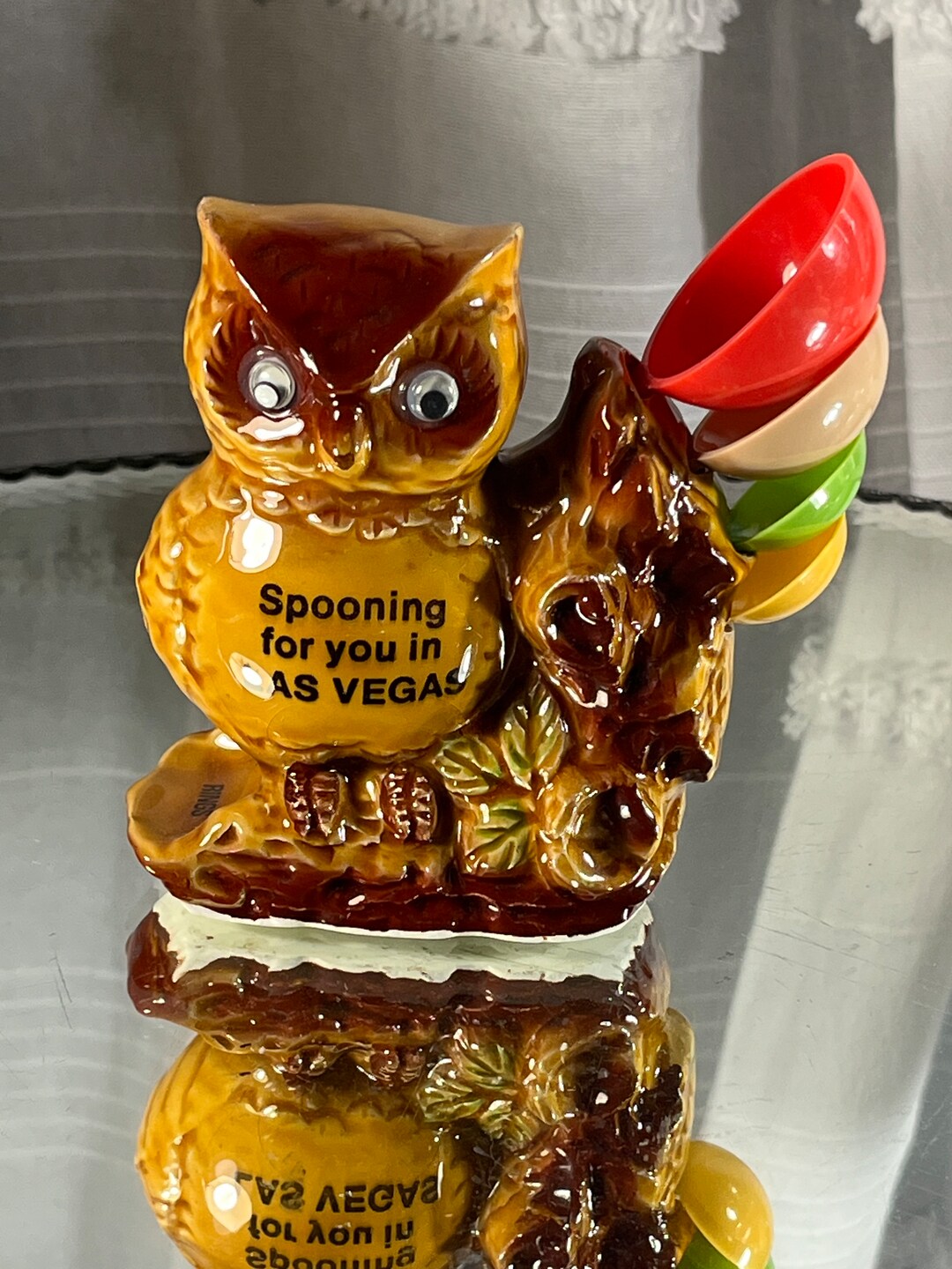 Glazed Owl Measuring Spoons Ring Holder Owl Bird MCM Las Vegas Souvenir ...