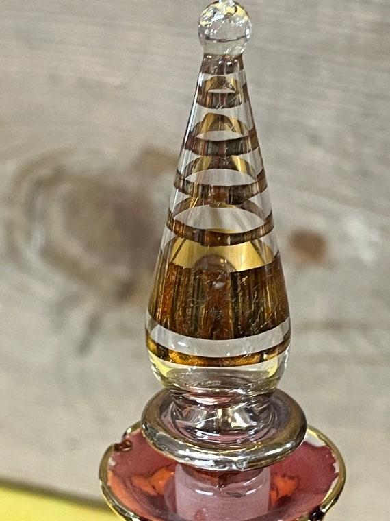 Ruby Red Cranberry Glass Perfume Bottles Gold Trims Gem