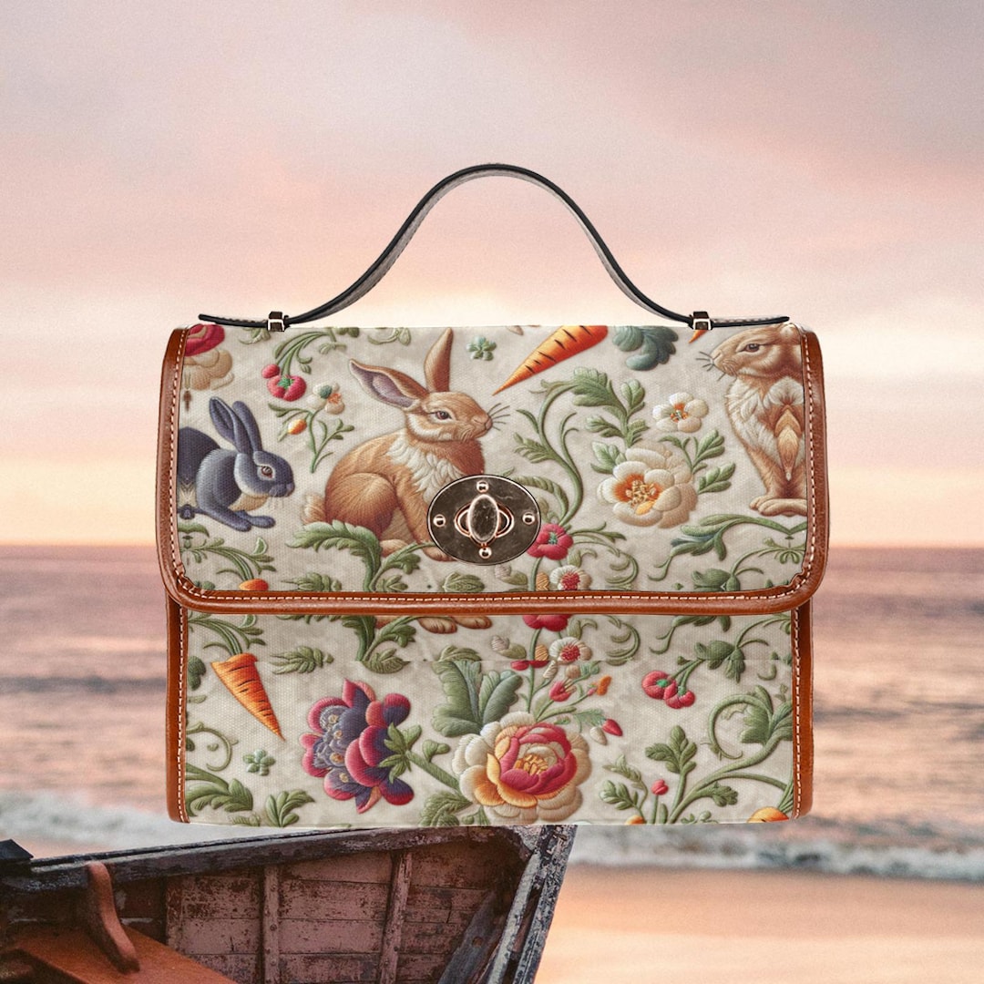 Rabbit Floral Cottage Core Satchel Messenger Shoulder Bag Purse ...